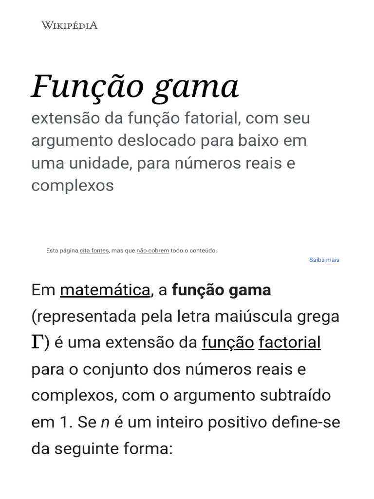 Função Gama - Wikipédia, A Enciclopédia Livre | PDF | Conceitos ...