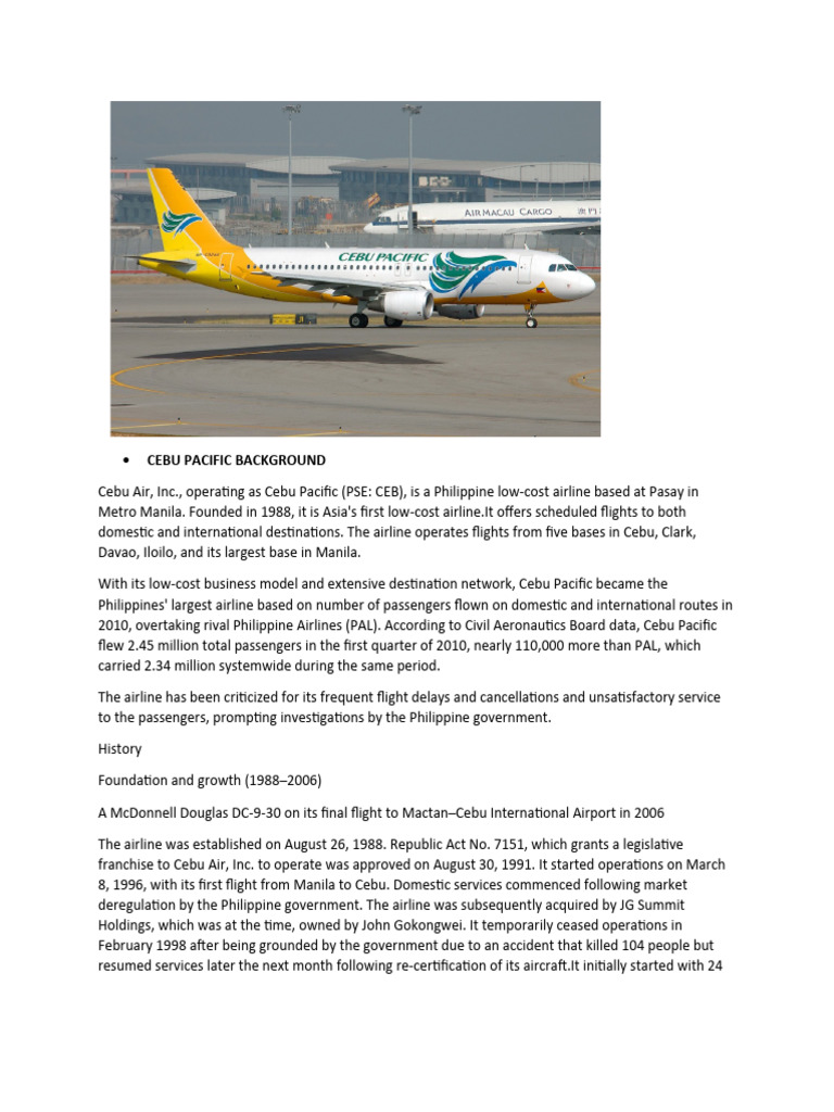 Cebu Pacific Background | PDF | Transport Companies | Aviation