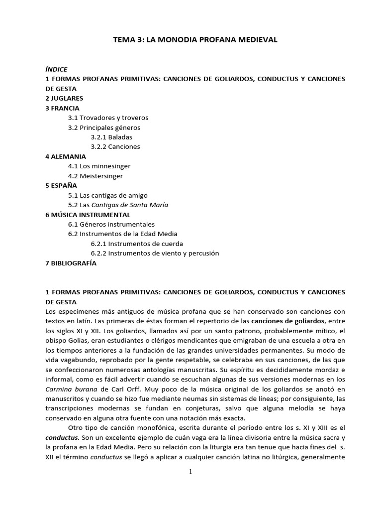 Monodia Profana Medieval: Goliardos y Trovadores | PDF | Canciones ...