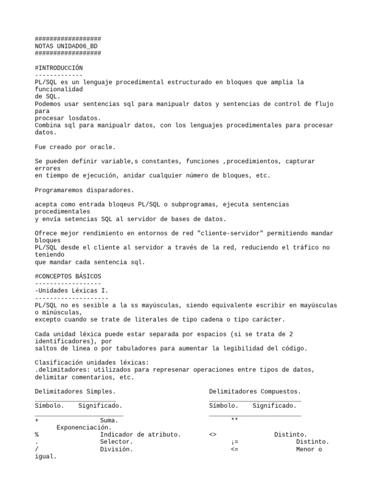 Notas Unid06 BD | PDF | Pl / Sql | SQL