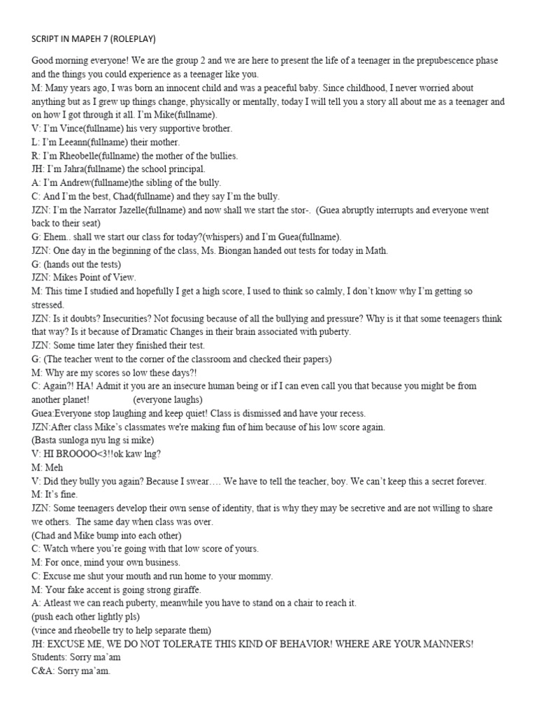 Script in Mapeh 7 | PDF | Human Development | Youth