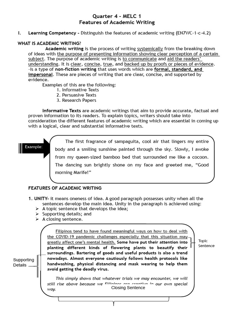 Q4 Handout MELC 1 | PDF | Writing | Evidence