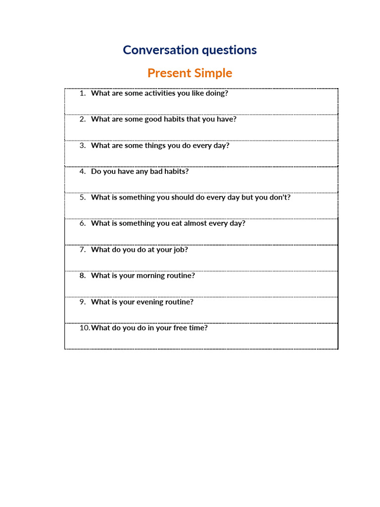 Present Simple Conversation Questions | PDF