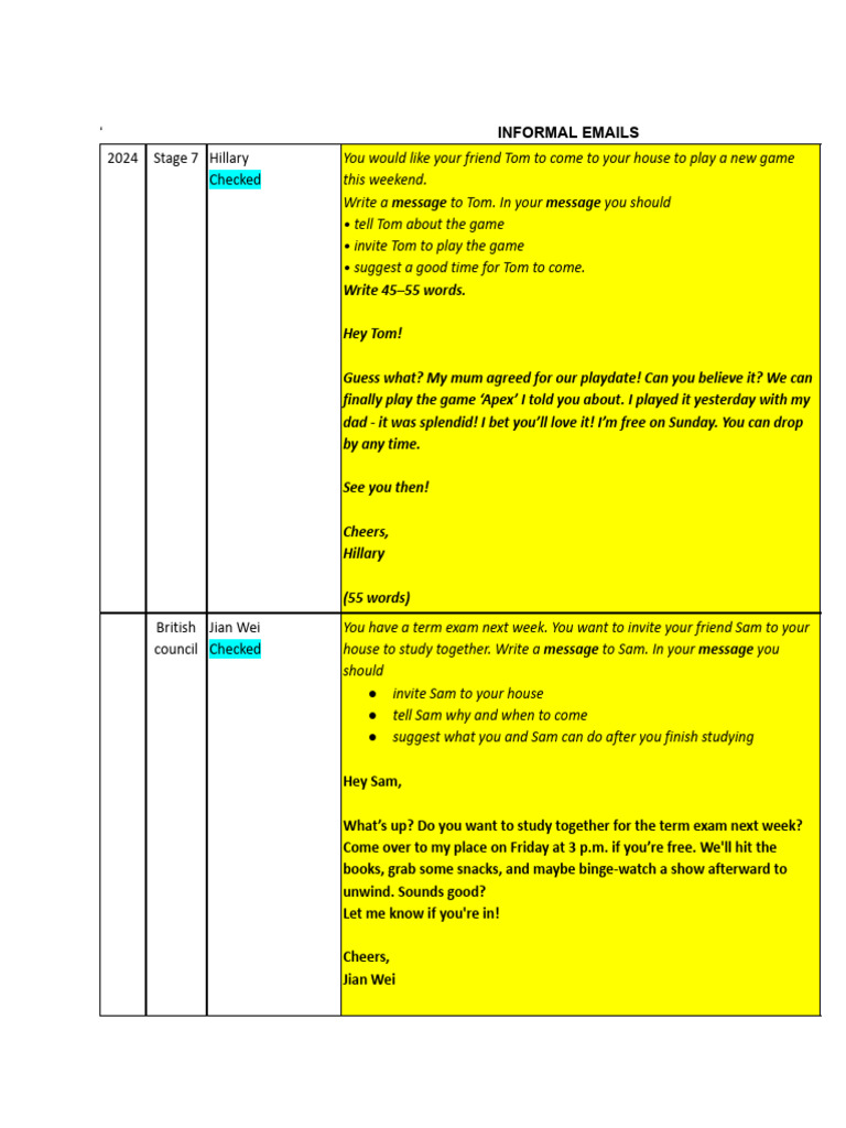 Y9ESL Individual Assignment For Informal Email Message Note | PDF