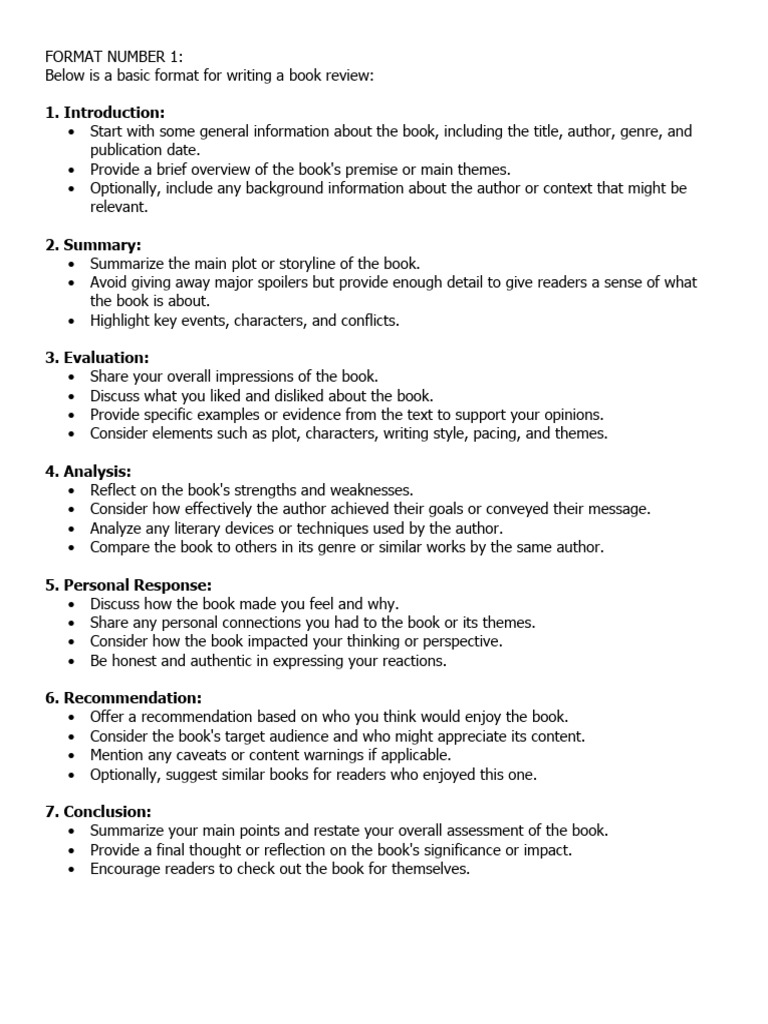 Book Review Writing Format Guide | PDF | Plot (Narrative) | Books
