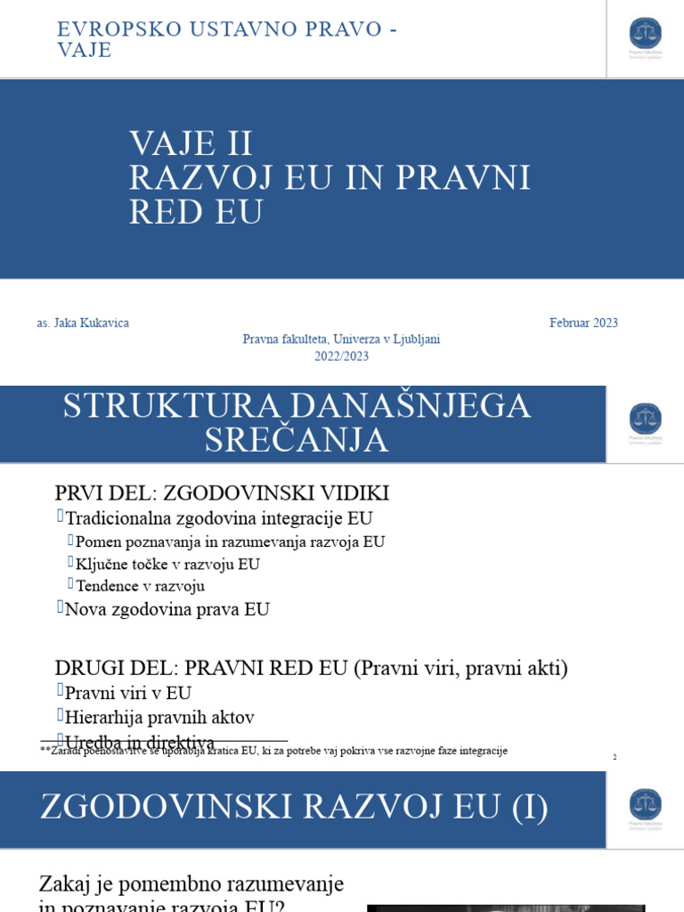 Vaje 2 - Razvoj EU in Pravni Viri - 2023 | PDF