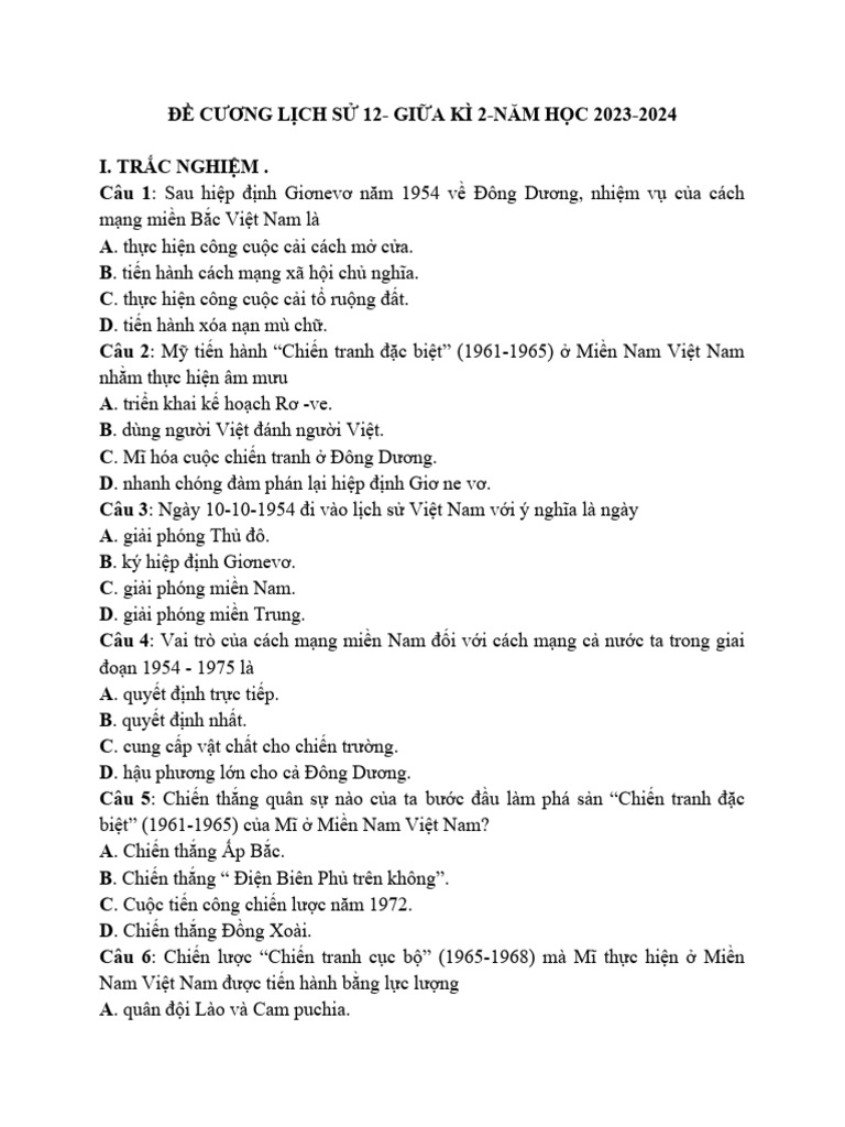 Đề Cương Sử 12-GK2-03-04 - Pho To | PDF