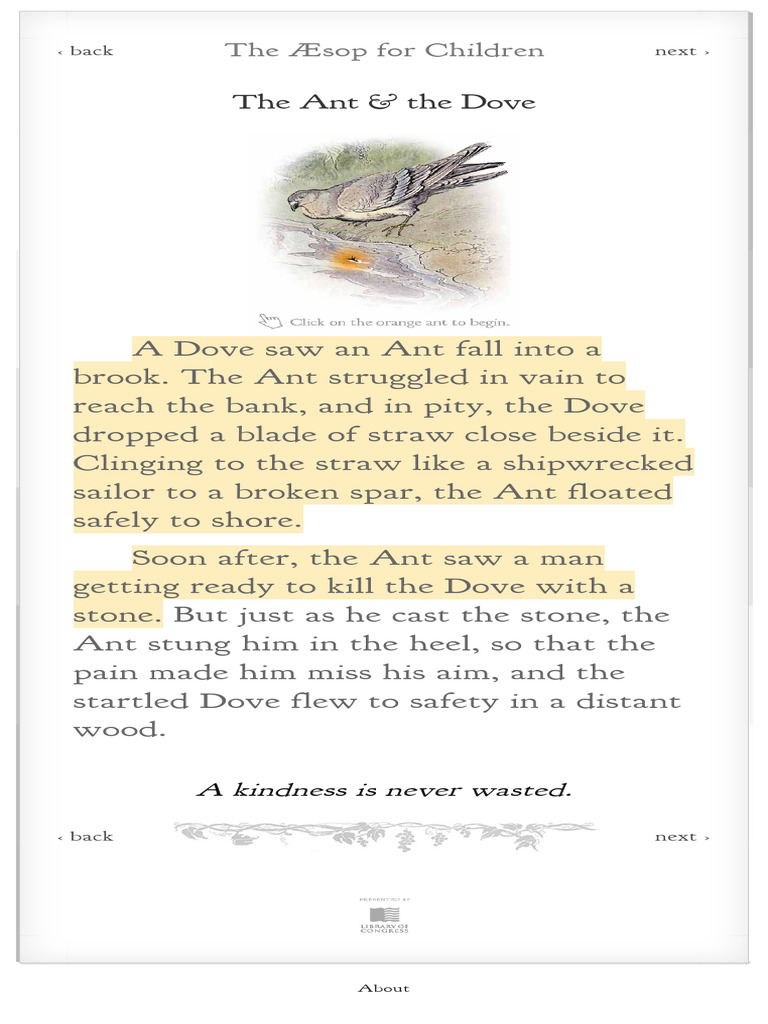 The Ant and the Dove Fable Summary | PDF
