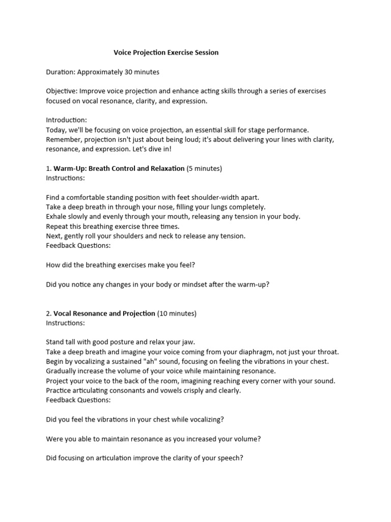 Voice Projection Exercise Session | PDF | Human Voice | Breathing