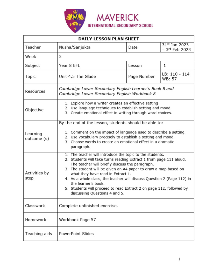 Year 8 DLP Week 5 | PDF | Lesson Plan | Teachers