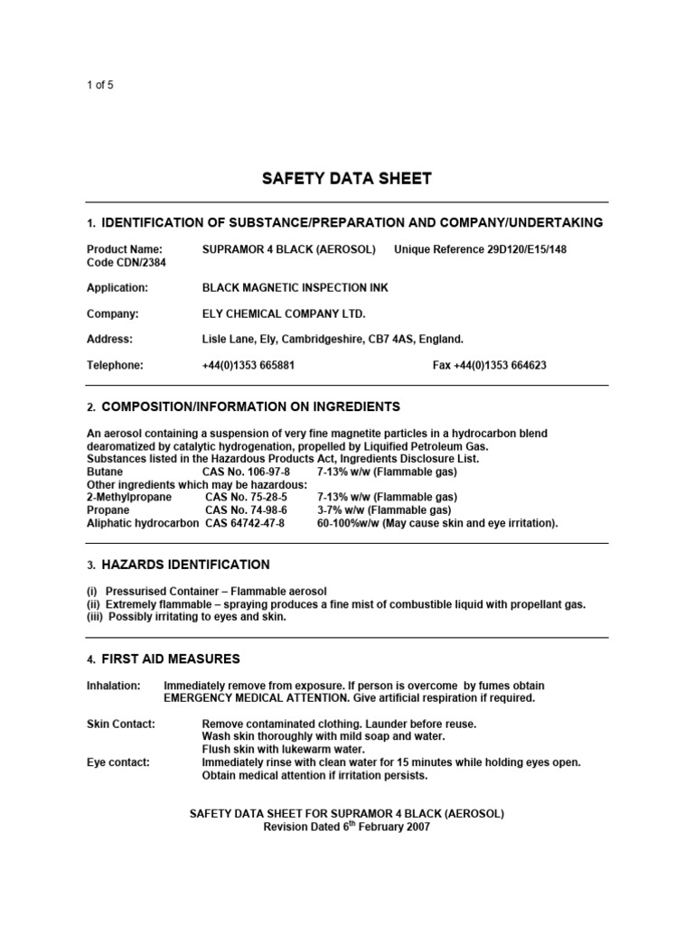 Ely Supramor4 Black MPI Spray | PDF | Liquefied Petroleum Gas | Aerosol