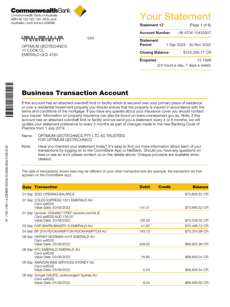 Statement 20221130 | PDF | Transaction Account | Overdraft