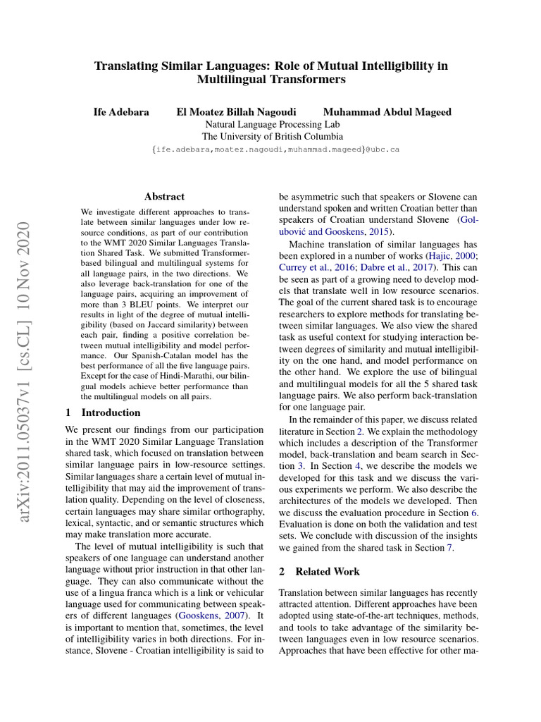 Translating Similar Languages: Role of Mutual Intelligibility in Multilingual Transformers ...