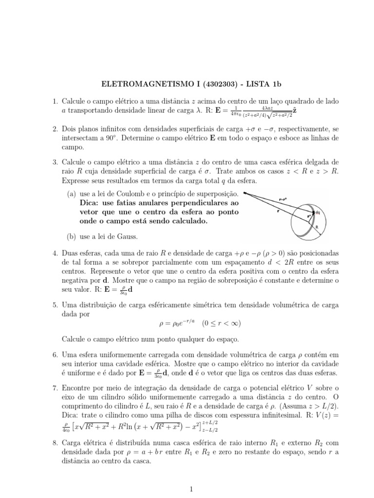 Exercícios de Eletromagnetismo I: Cálculos de Campo Elétrico | PDF | Campo elétrico | Física Teórica