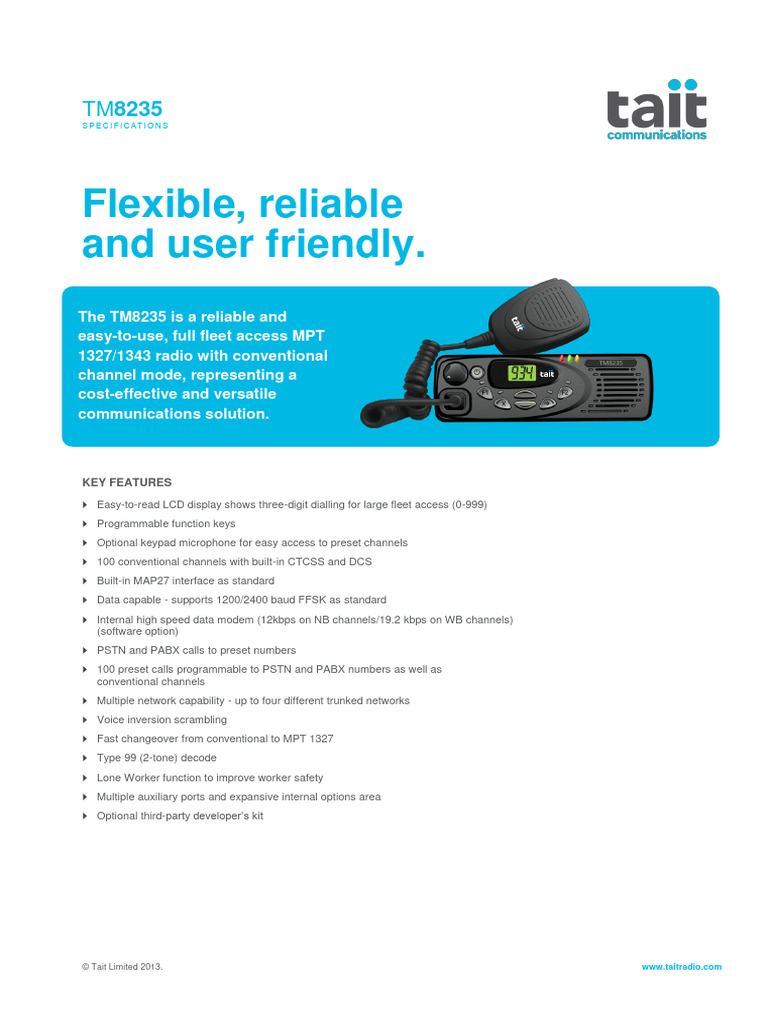 Tait TM8235 MOBILE RADIO Brosur | PDF | Very High Frequency | Information And Communications ...