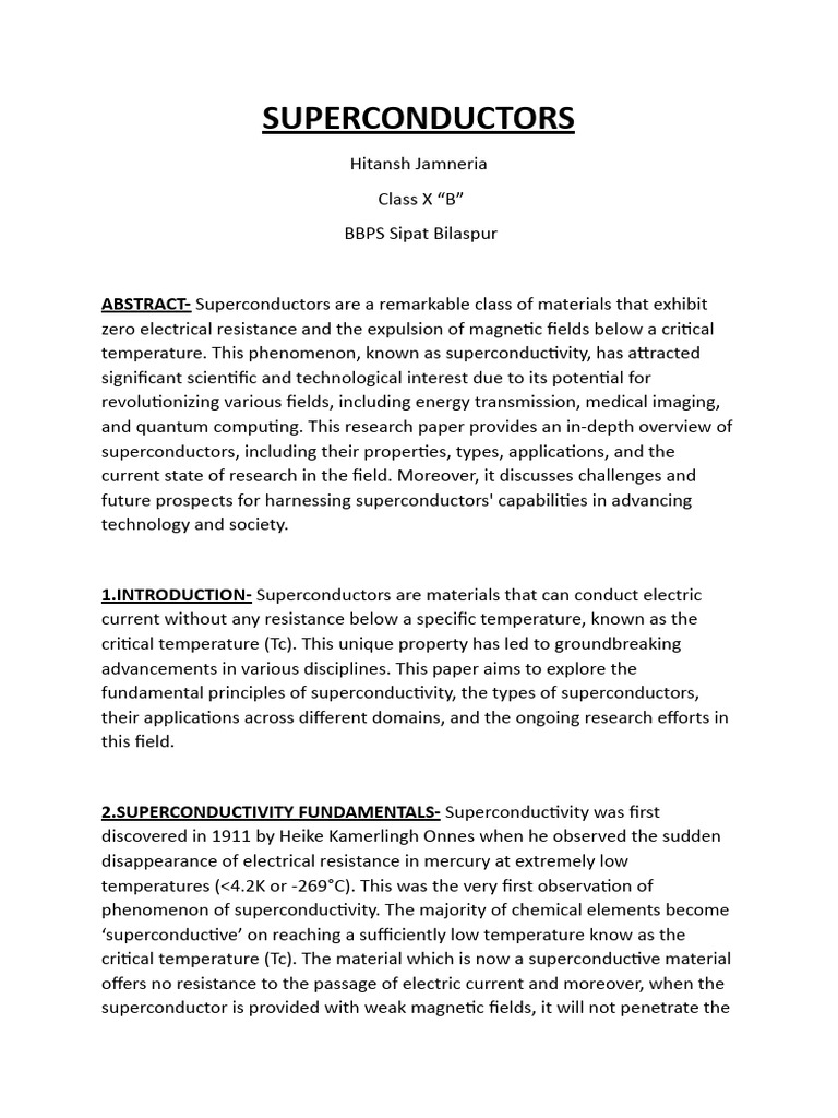 Superconductivity Research Paper | PDF | Superconductivity | Quantum Phases