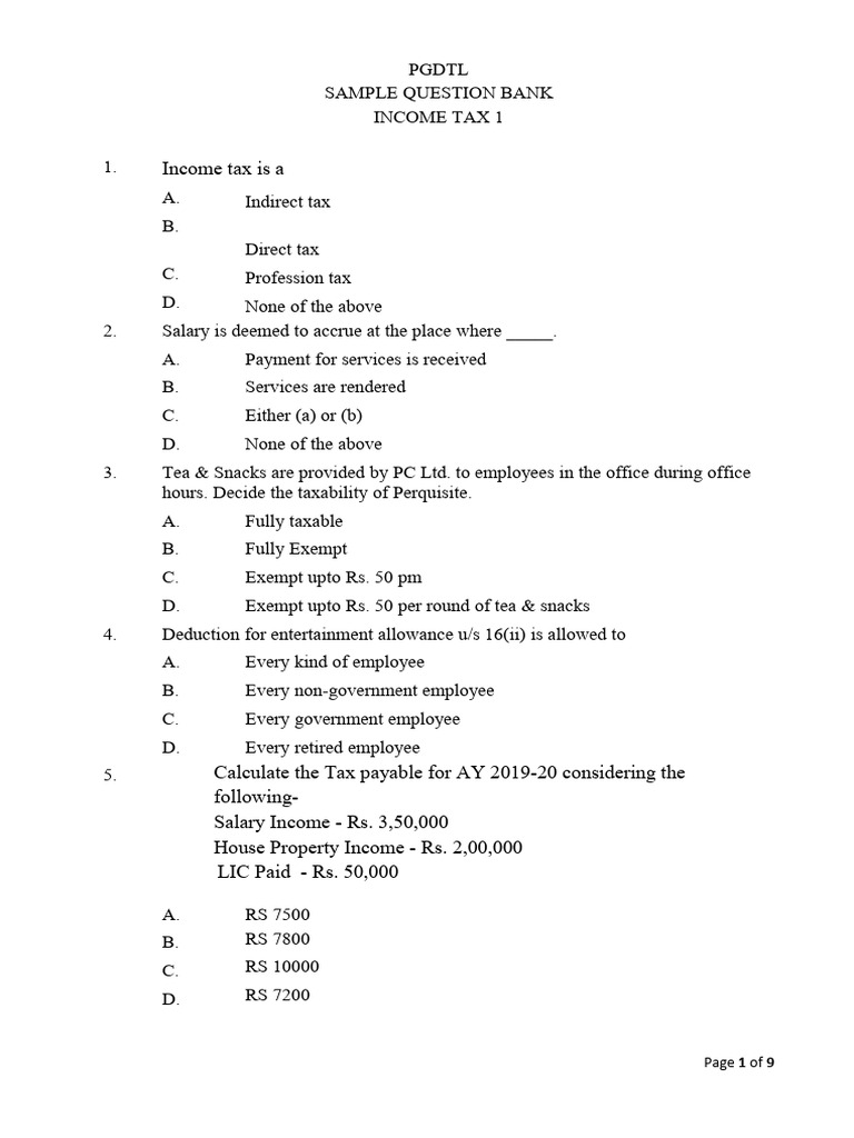 Income Tax Sample Question Bank | PDF | Tax Deduction | Income Tax