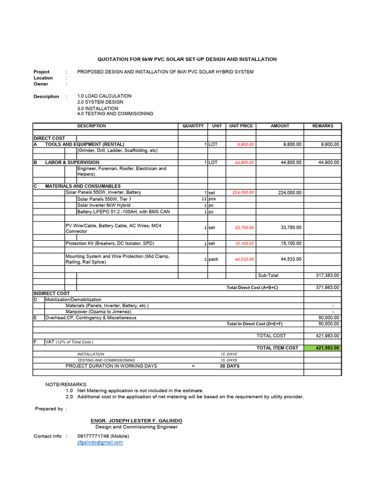 6.0 KW Solar Quotation | PDF | Photovoltaic System | Sustainable ...