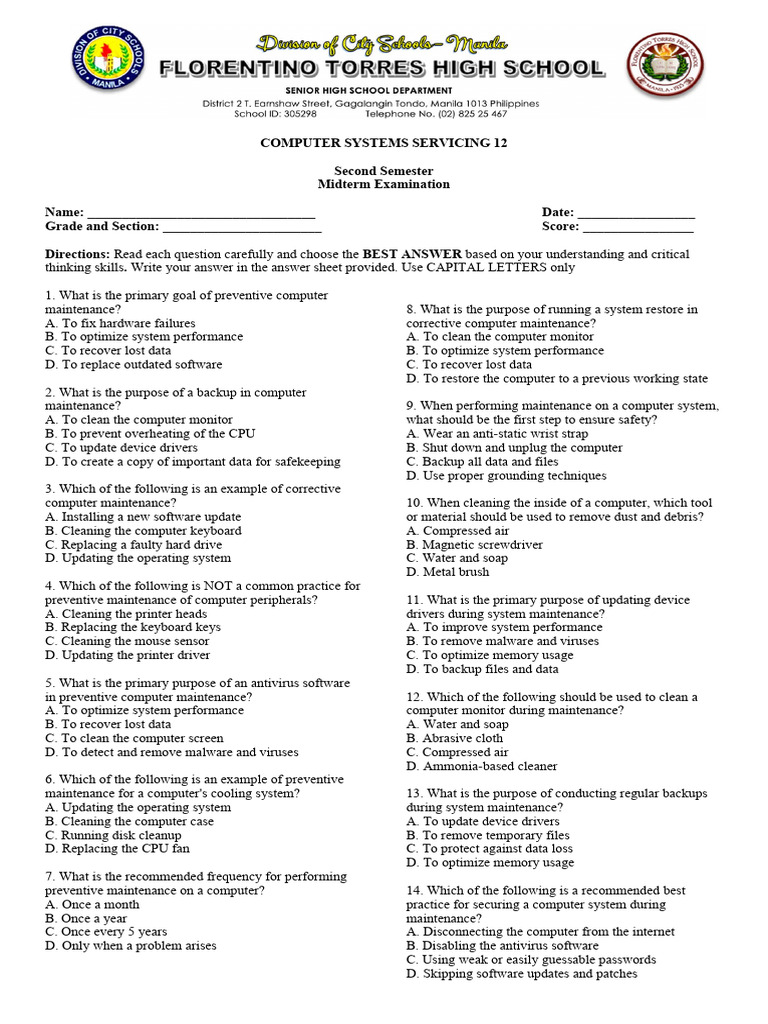 Computer Systems Servicing Exam Guide | PDF | Computer Network ...