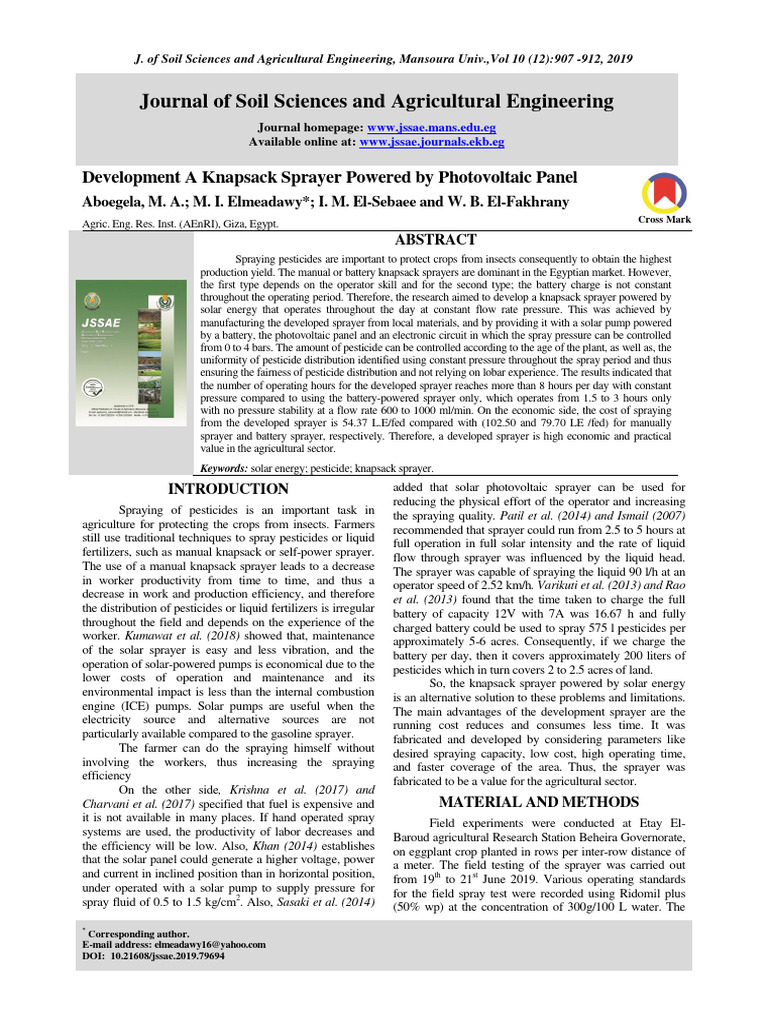 Development A Knapsack Sprayer Powered B | PDF | Photovoltaic System ...