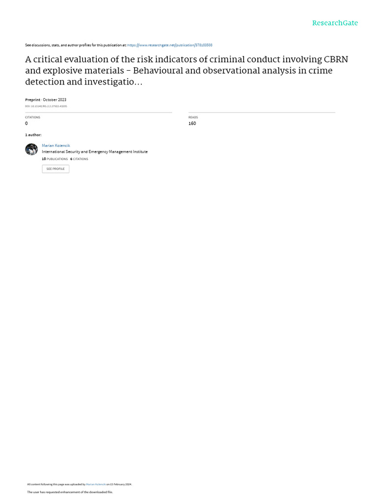 Public CBRN-E Behaviour Obs Analysis ISEMI 2 | Download Free PDF | Case Study | Methodology