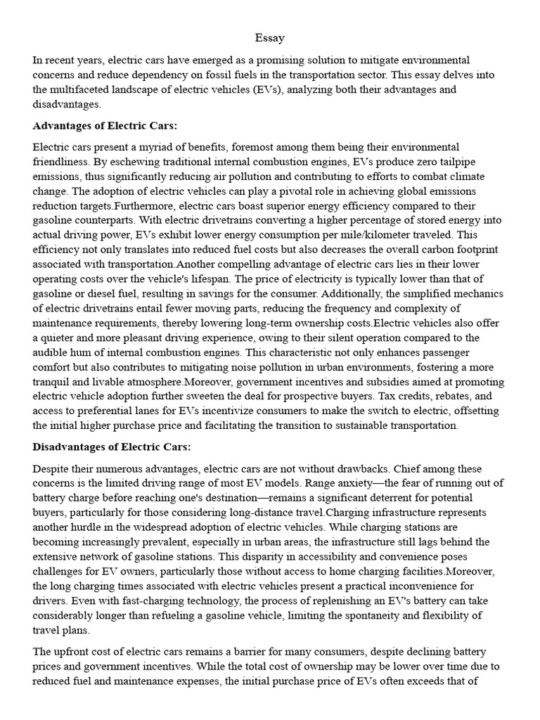 Essay English Electric Car | Download Free PDF | Electric Vehicle ...
