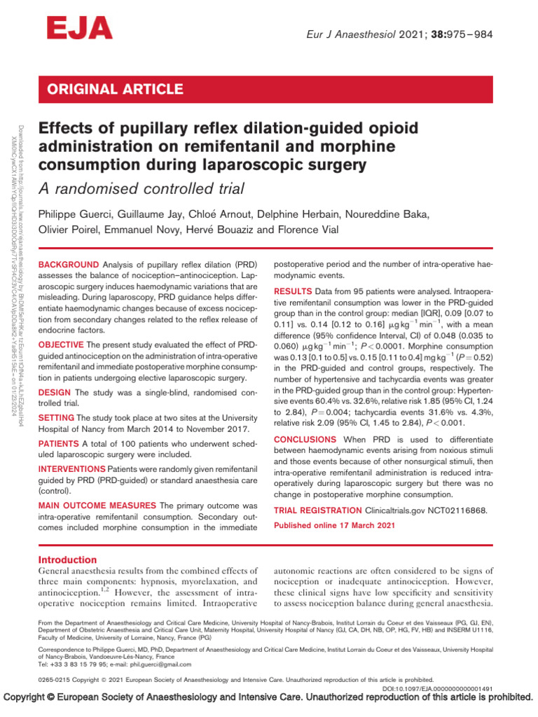 Effects of Pupillary Reflex Dilation Guided Opioid.9 | PDF | Heart Rate ...