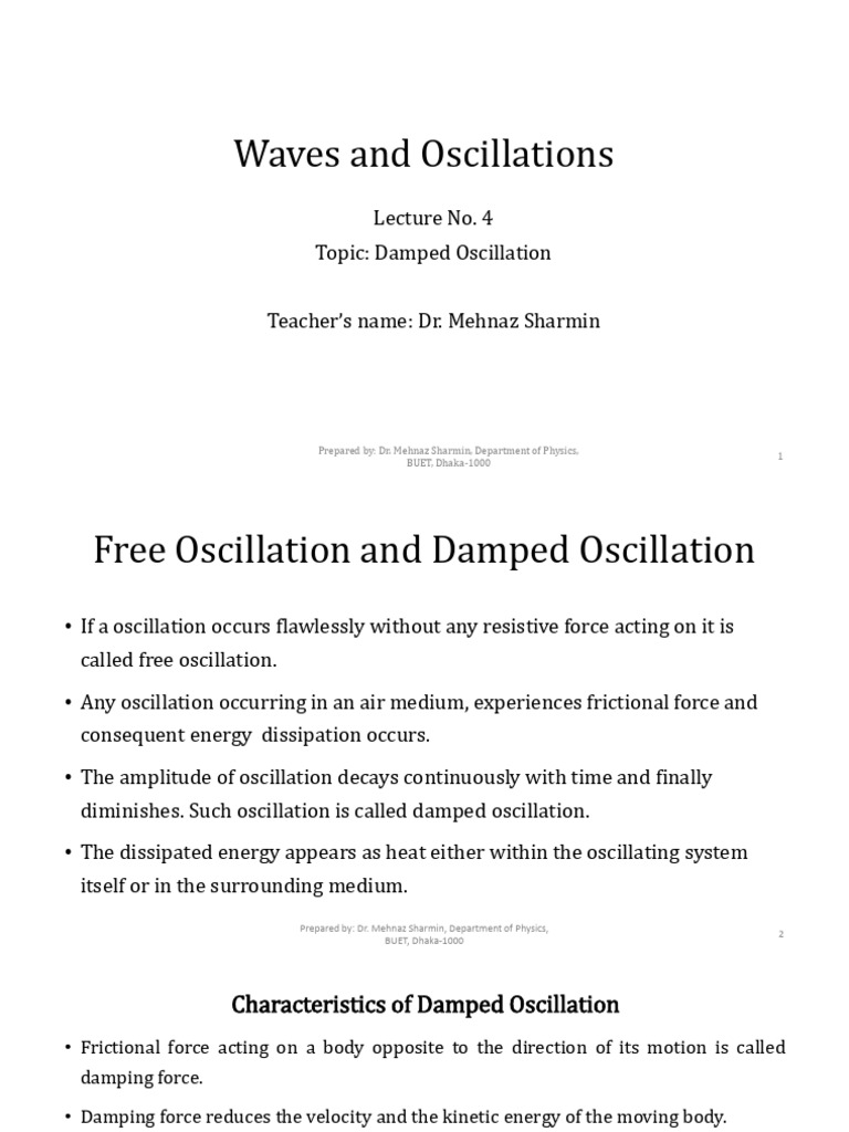 Waves and Oscillations: Lecture No. 4 Topic: Damped Oscillation | Download Free PDF | Damping ...