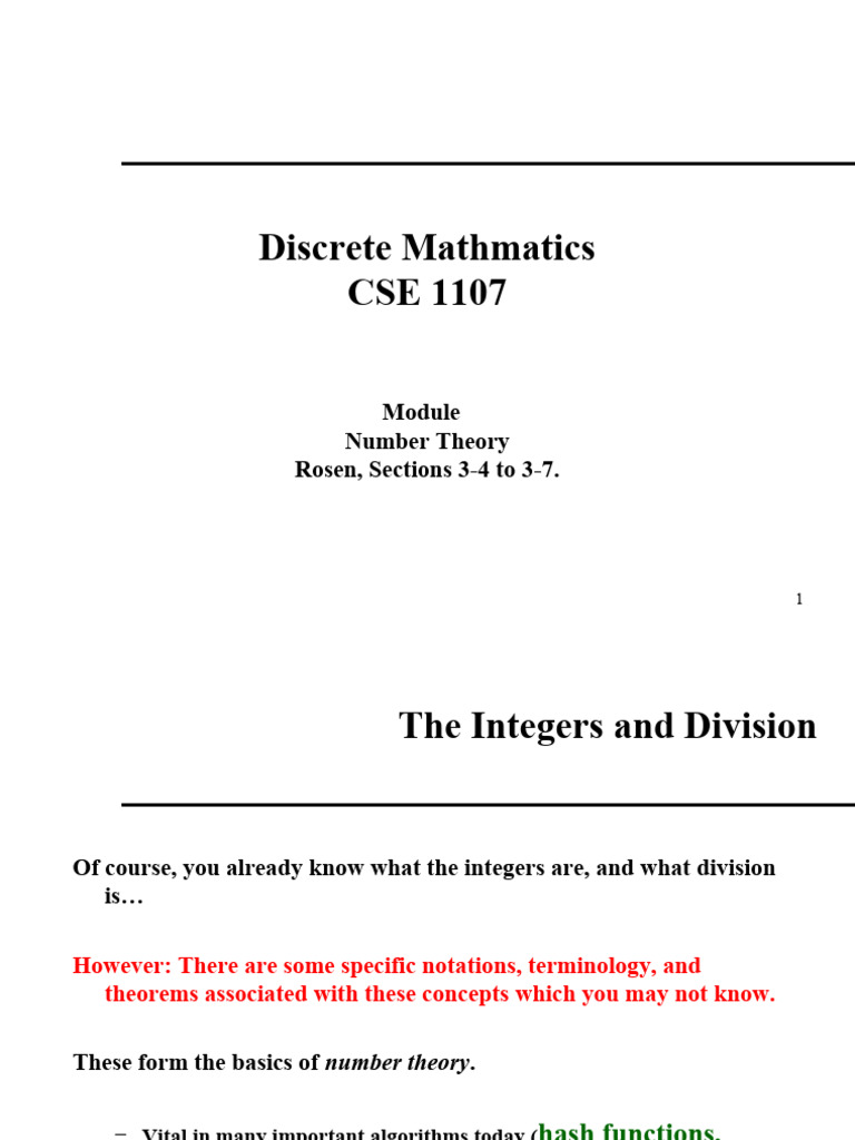 Discrete Math: Number Theory Basics | PDF | Prime Number | Number Theory