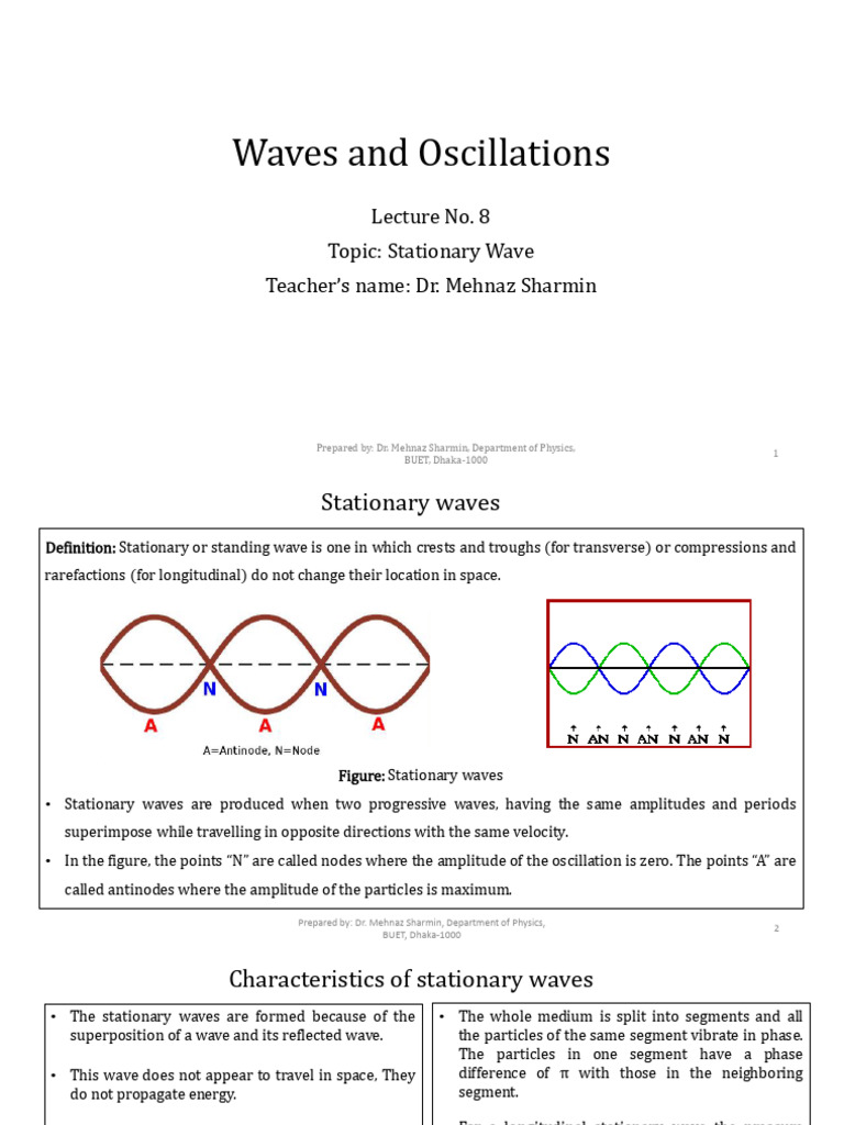 Waves and Oscillations: Lecture No. 8 Topic: Stationary Wave Teacher's ...