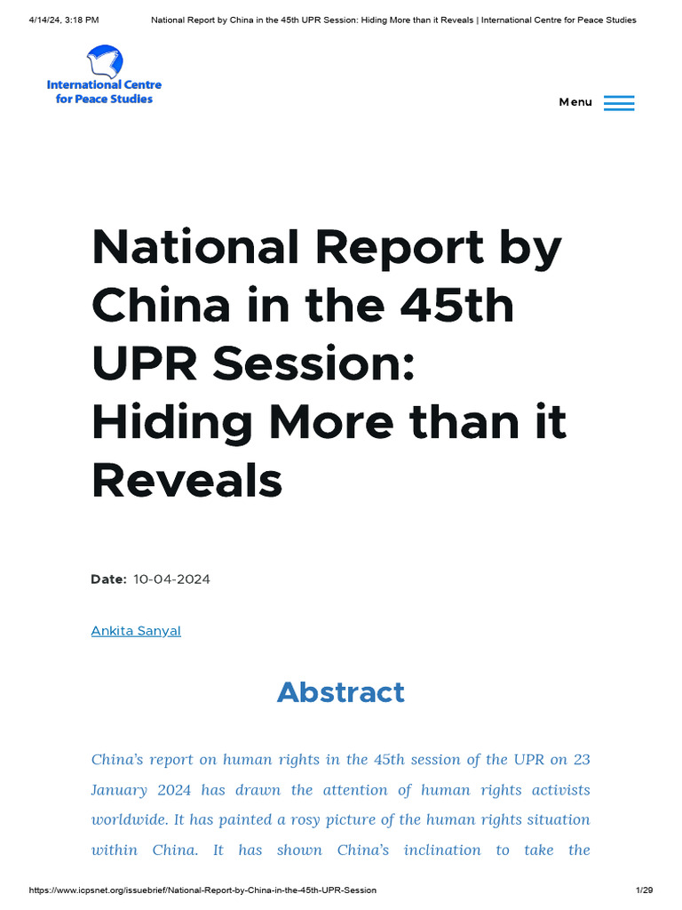 National Report by China in The 45th UPR Session - Hiding More Than It ...