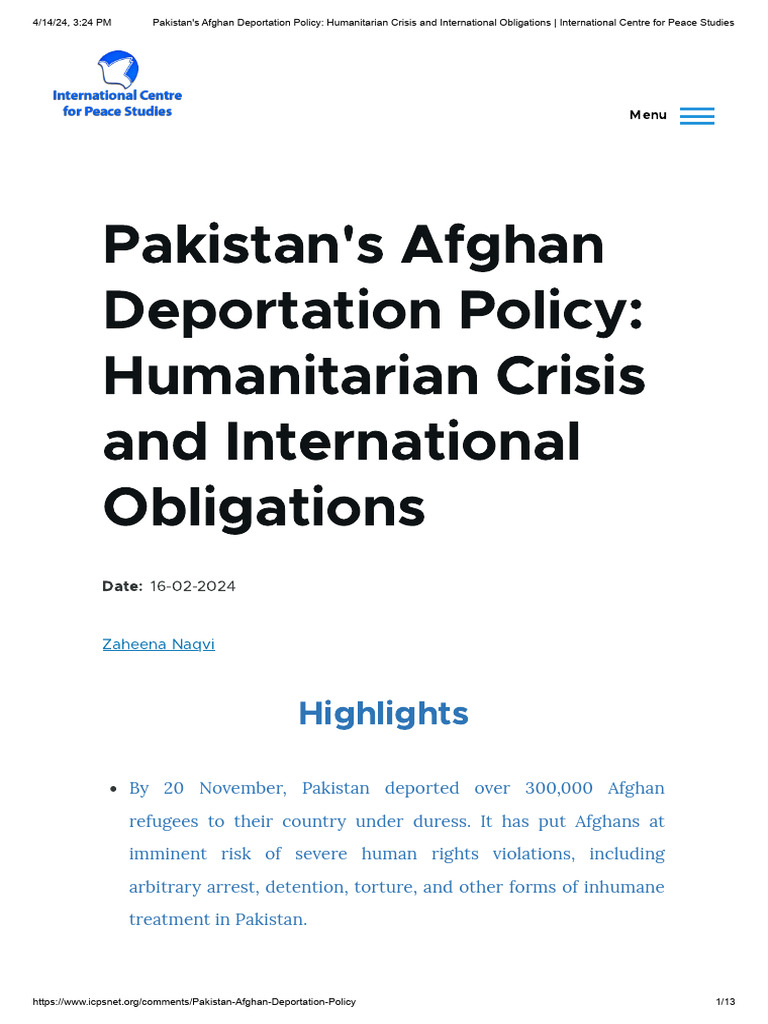 Pakistan's Afghan Deportation Policy - Vy Zahreena Naqvi | PDF ...