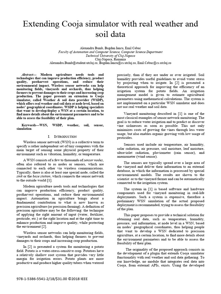 Extending Cooja Simulator With Real Weather and Soil Data | PDF ...