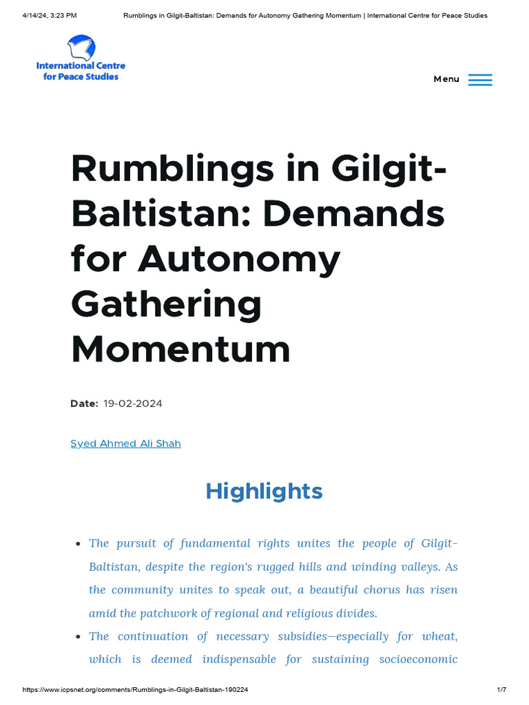Rumblings in Gilgit-Baltistan - Demands For Autonomy by S A Shah | PDF