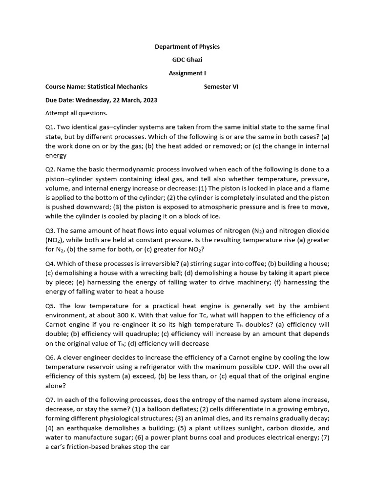 Assignment I SM | Download Free PDF | Heat | Temperature