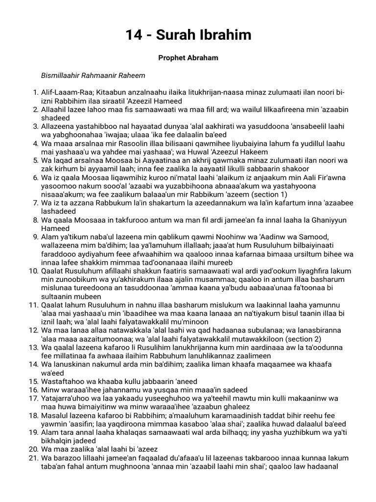 014 Surah Ibrahim | Download Free PDF | Quran | Islam