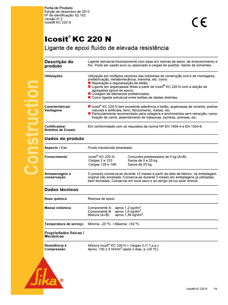 07 Icosit KC 220 N - 02.102 | PDF | Argamassa (alvenaria) | Epóxi