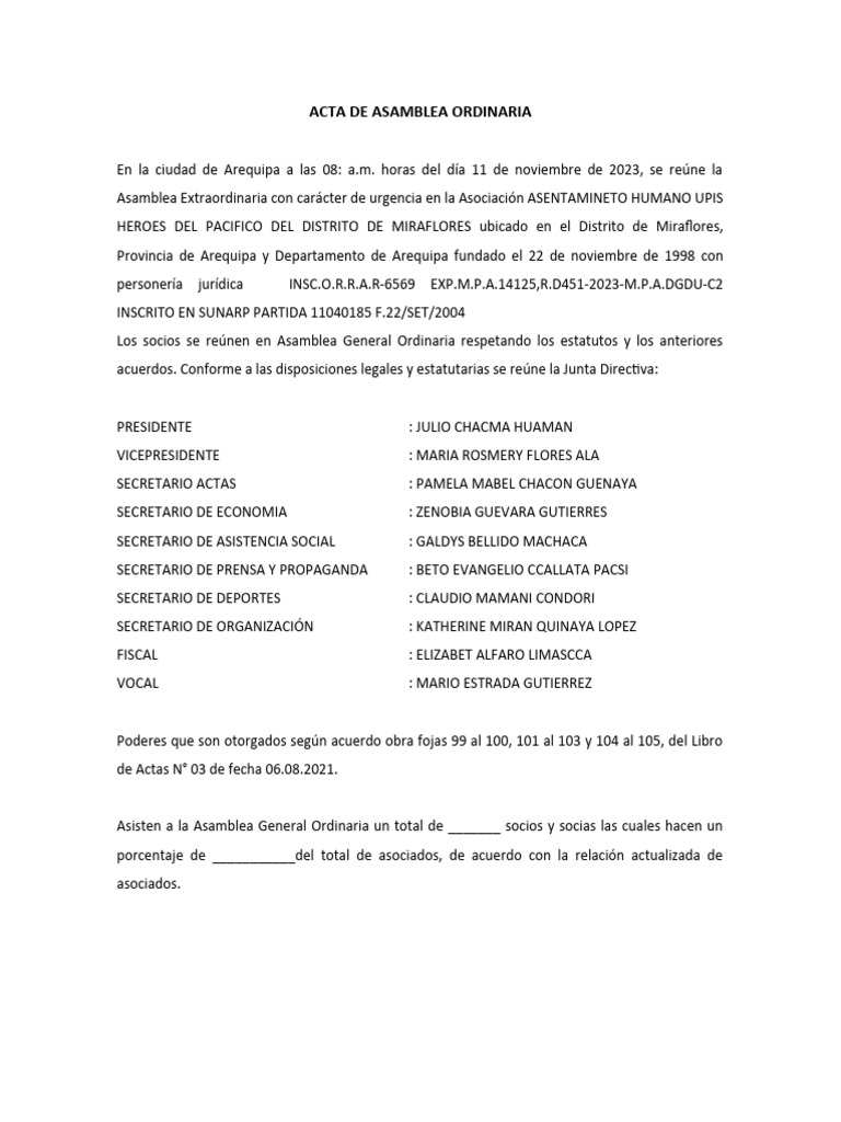3. ACTA DE ASAMBLEA ORDINARIA (1) | PDF | Gobierno