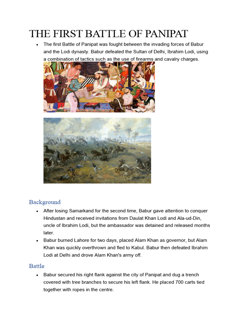 The First Battle of Panipat Was Fought Between The Invading Forces of ...