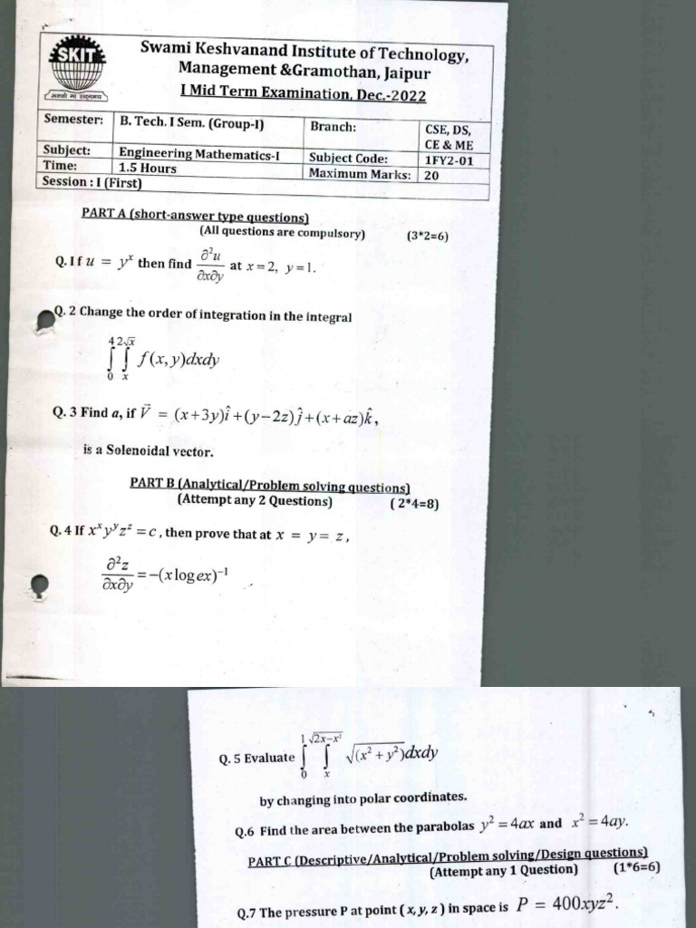 Engineering Mathematics-I (CS-DS-CE-ME) | PDF