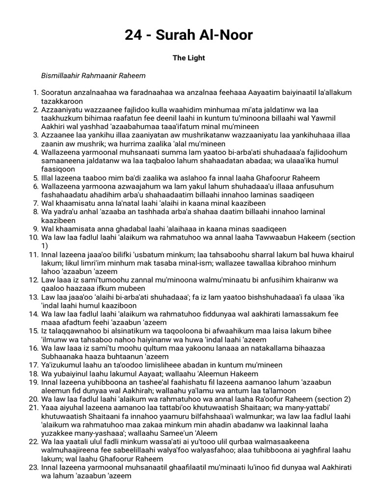 024 Surah Al-Noor | PDF
