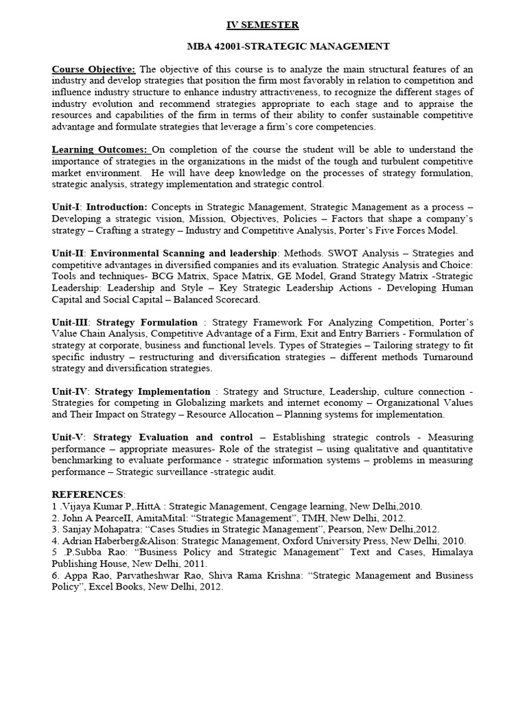 IV Semester Syllabus Model Q.Paper -2024 | PDF | Strategic Management | Entrepreneurship