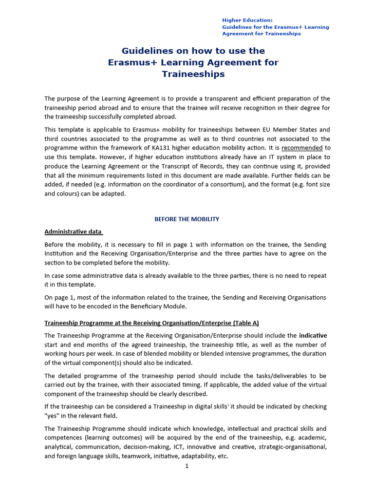 Guidelines - Learning Agreement For Traineeships 2022 | PDF | Business ...