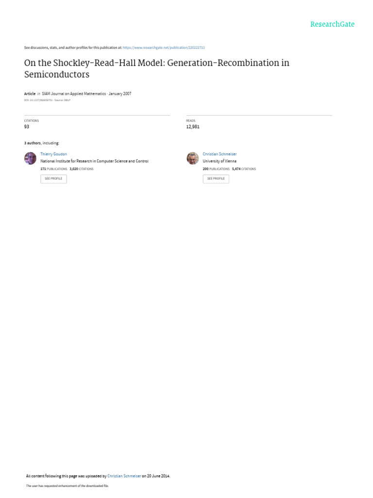 On The Shockley-Read-Hall Model Generation-Recombi | PDF | Electron ...