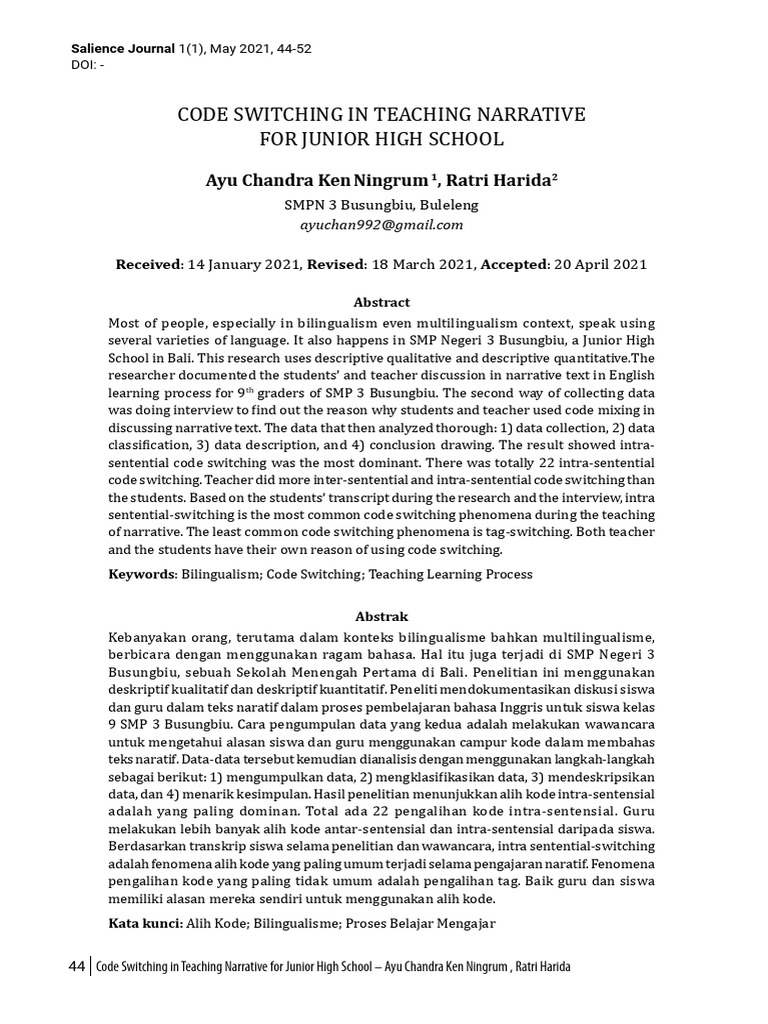 Code Switching in Jr High Teaching | PDF | Multilingualism | English As ...