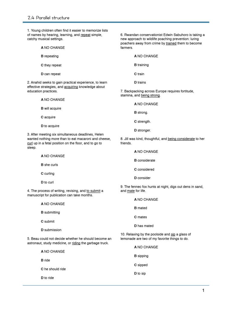 Parallel structure practice | PDF