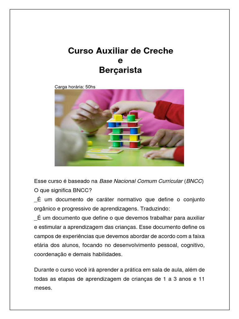 Creche Curso em PDF | PDF | Aprendizado | Cuidados infantis