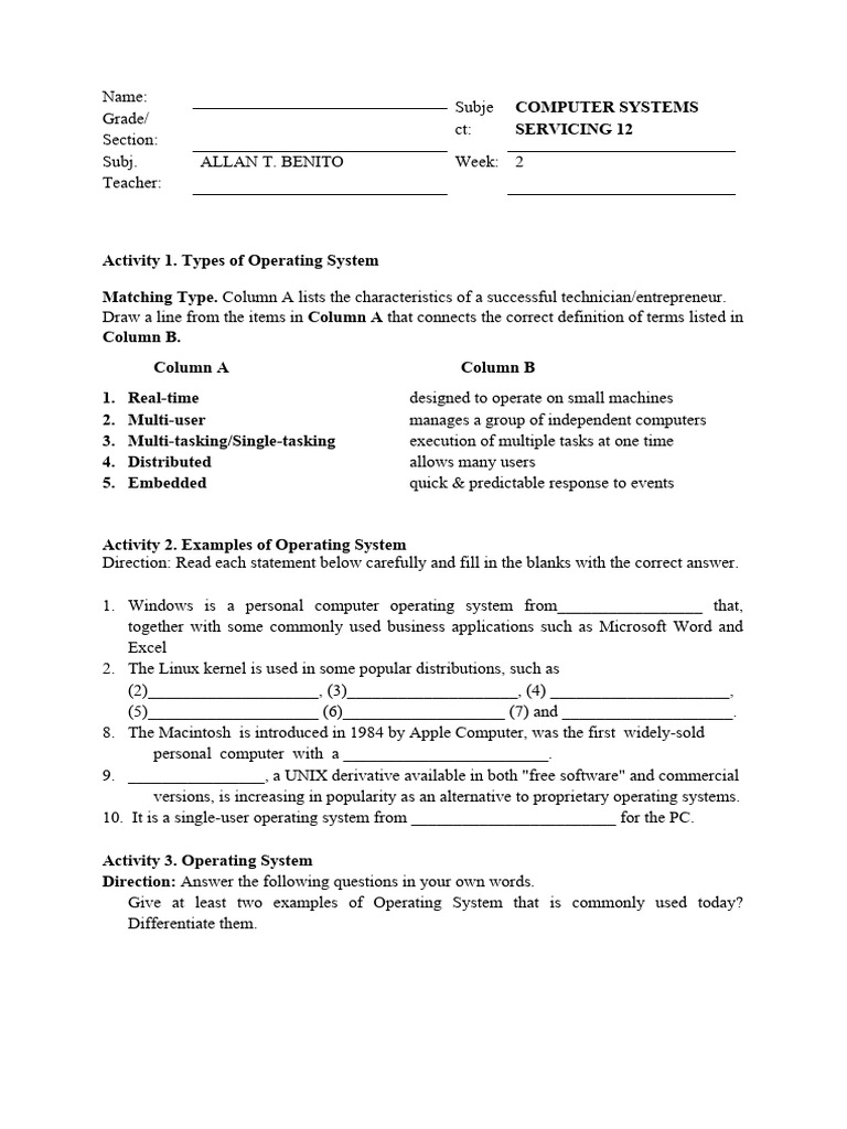 Computer Systems Sevicing-12 WS Q1 W2 | PDF | Operating System ...