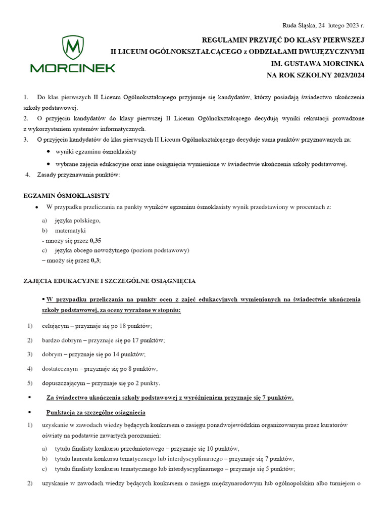 Regulamin 2023-24 Nowe LO | PDF