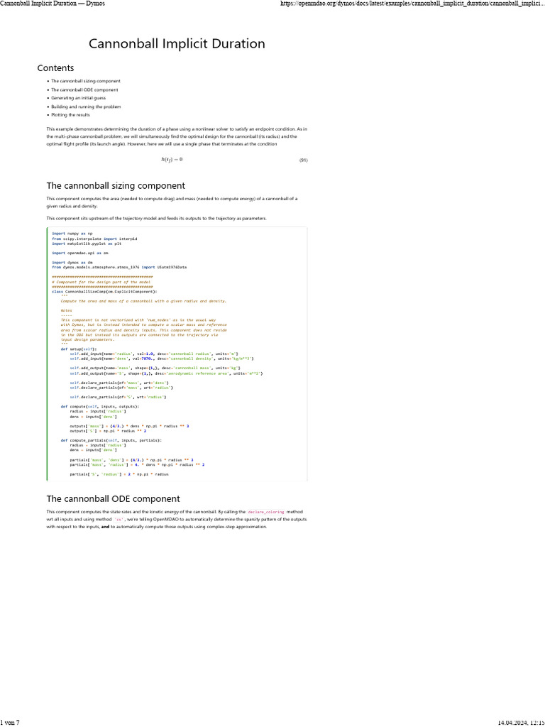 Cannonball Implicit Duration - Dymos | PDF | Ordinary Differential Equation | Applied Mathematics